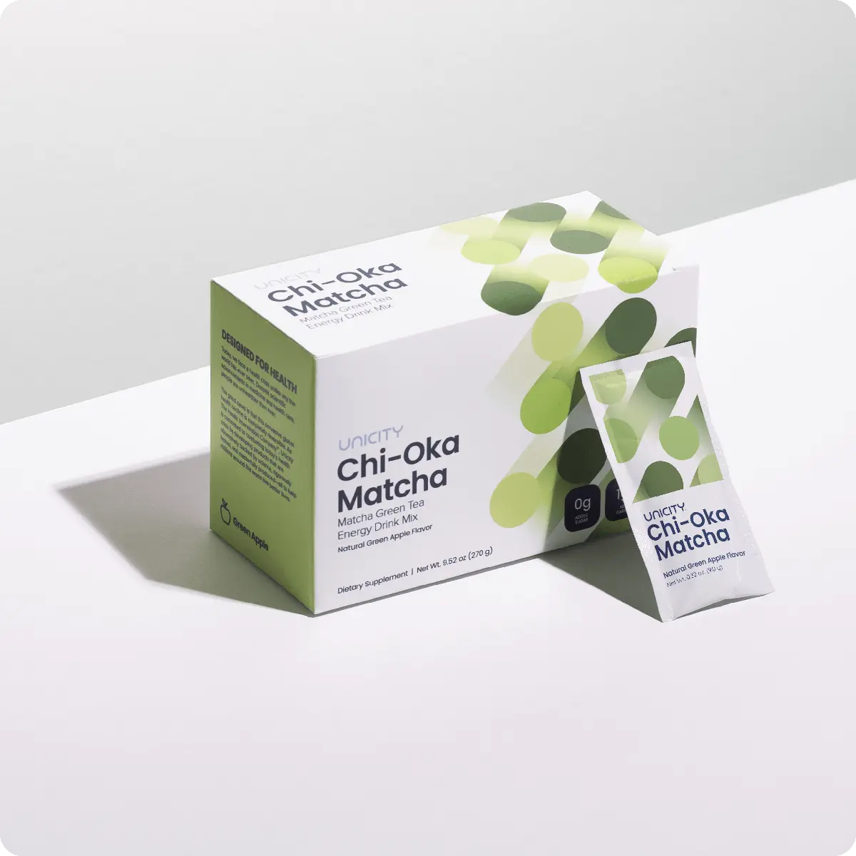 Box of Chi-Oka Matcha next to sachet