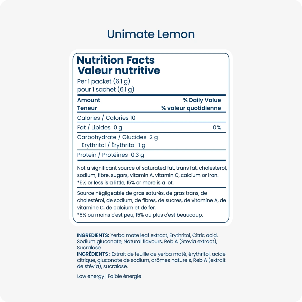 Unimate Natural Lemon - supplement facts