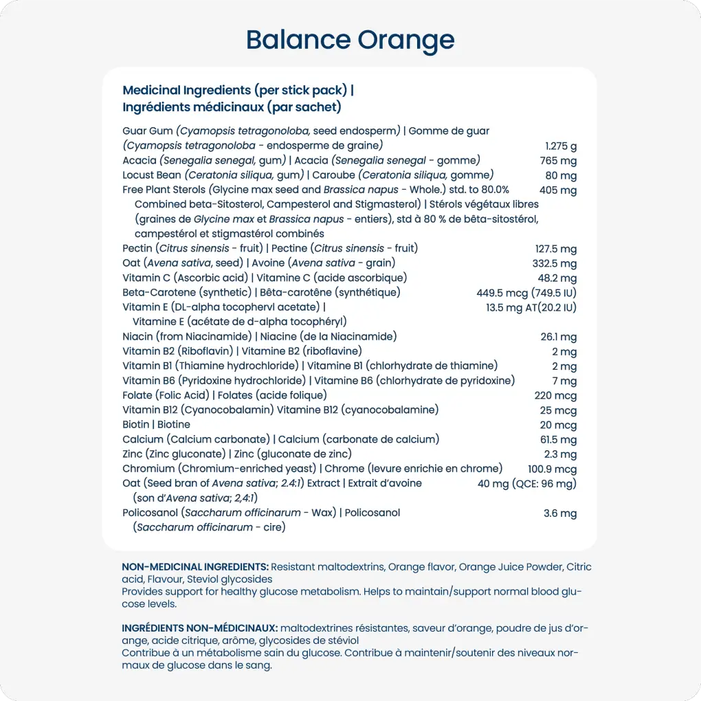 Unicity Balance Natural Orange - supplement facts