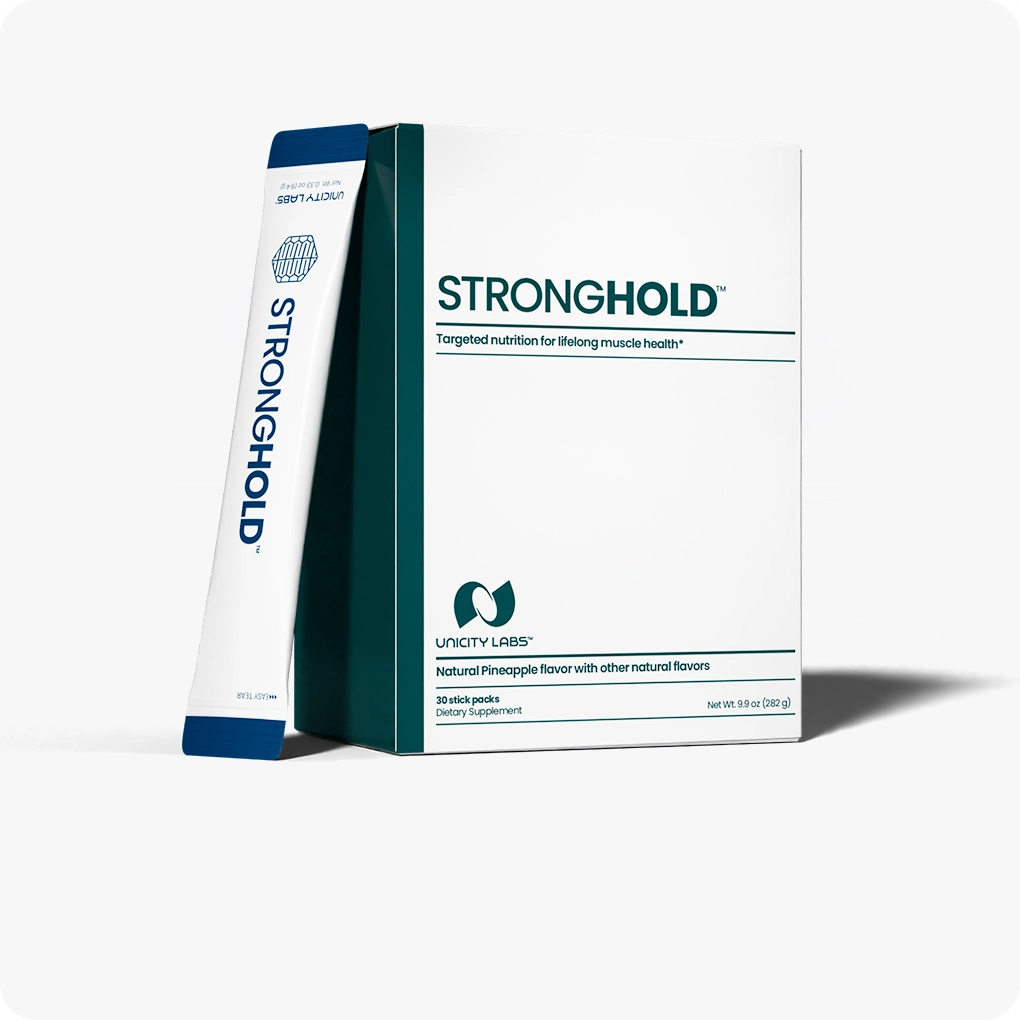 Unicity STRONGHOLD box with a stick pack leaning beside it – health ...