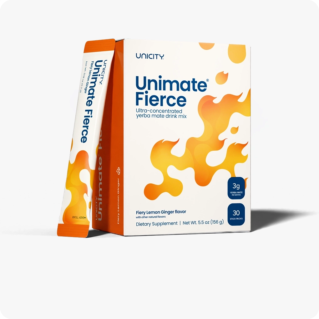 Caja de Unicity Unimate Fierce con sobre – suplemento de yerba mate ...